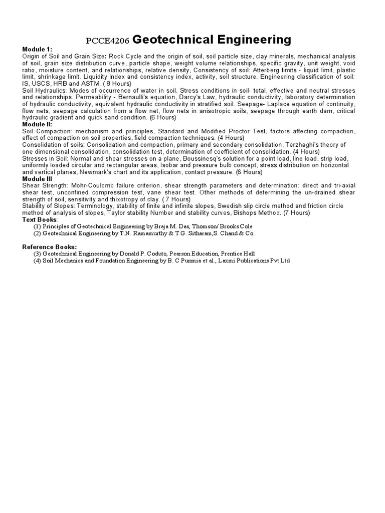 PCCE4206 Geotechnical Engineering | PDF | Soil Mechanics | Geotechnical Engineering