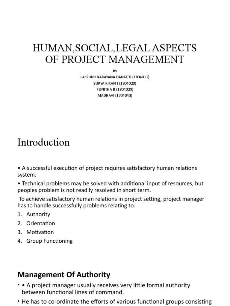 Human, Social, Legal Aspects of Project Management | PDF | Project ...