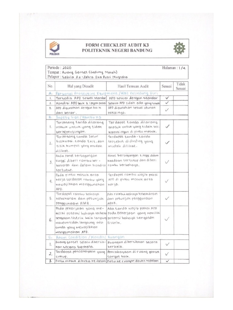 Contoh Form Audit K3 | PDF