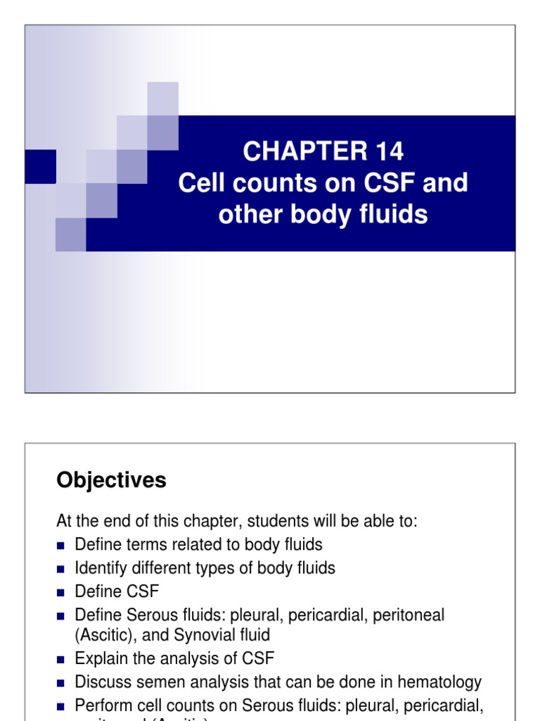 Hema I Chapter 14 - CSF | PDF | Cerebrospinal Fluid | White Blood Cell