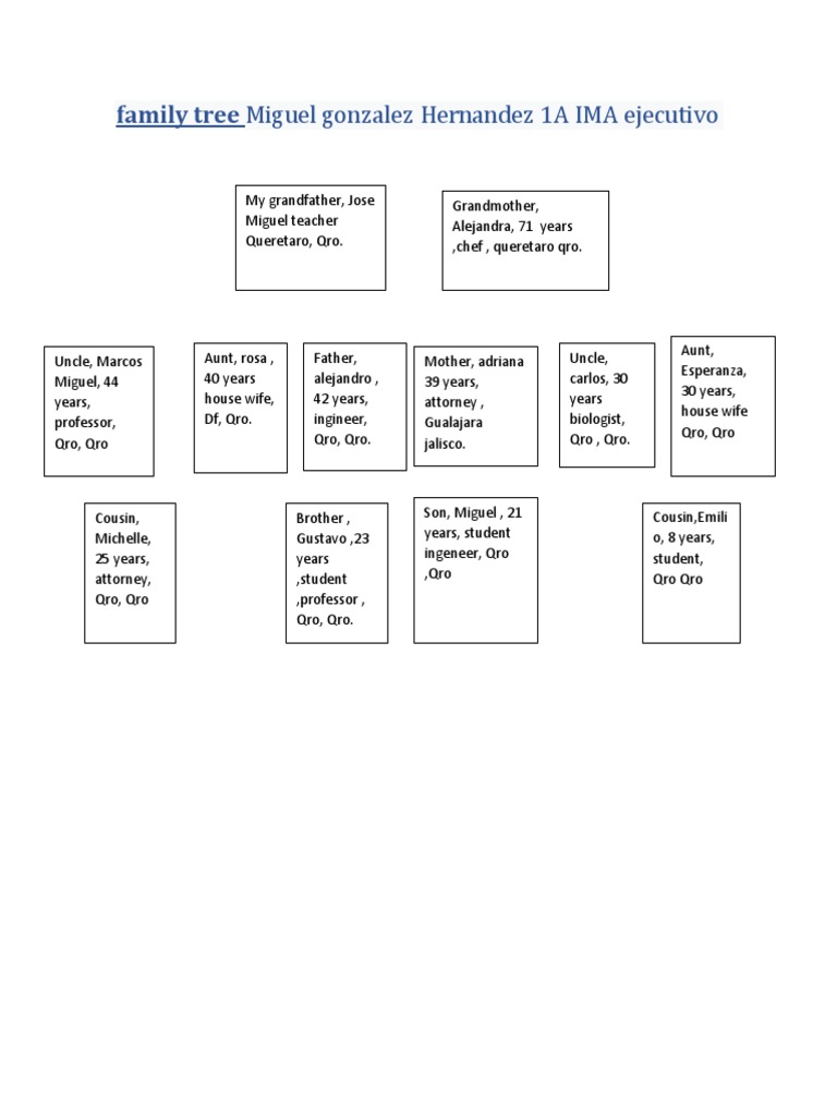 Family Tree Miguel Gonzalez Hernandez 1A IMA Ejecutivo | PDF