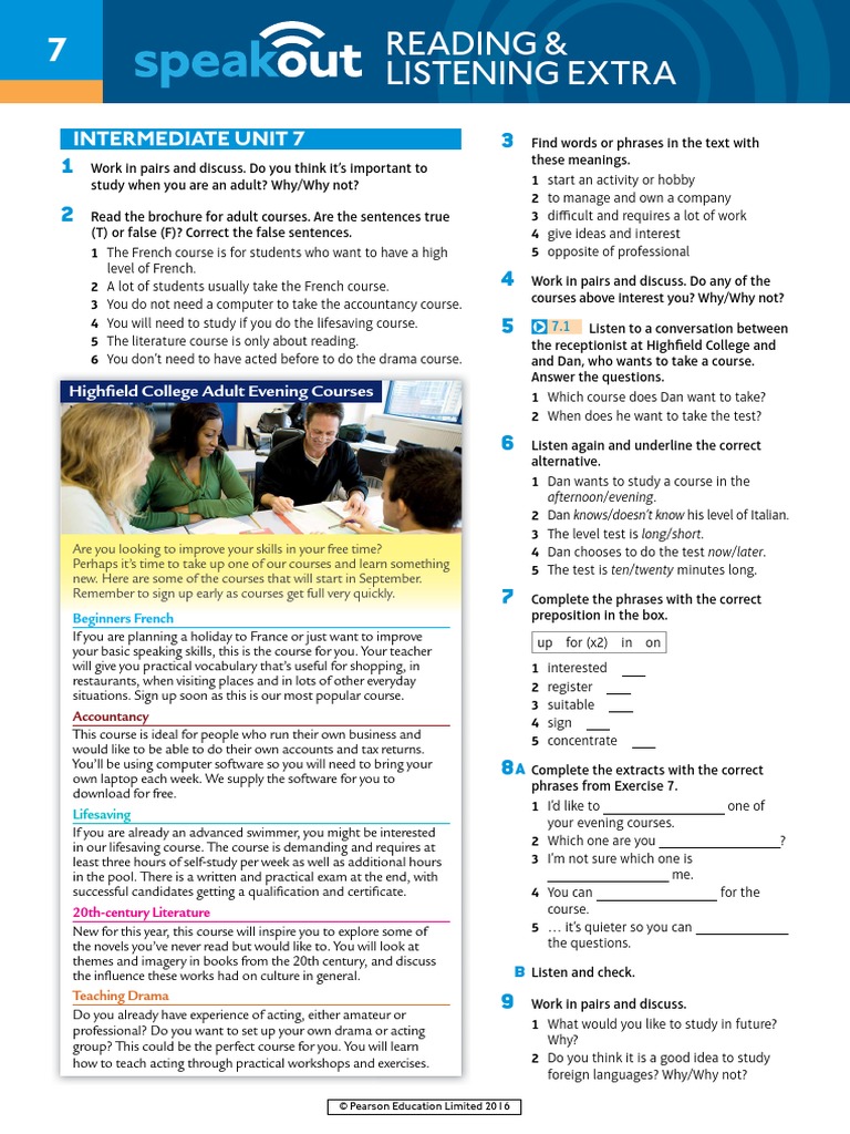 Reading & Listening Extra: Intermediate Unit 7 | PDF | Learning ...