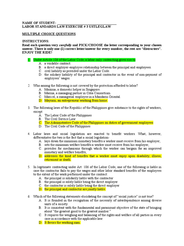 Labor Standards Law Covid19 1stsem Ay 2020 2021 Exercise 3 | PDF ...