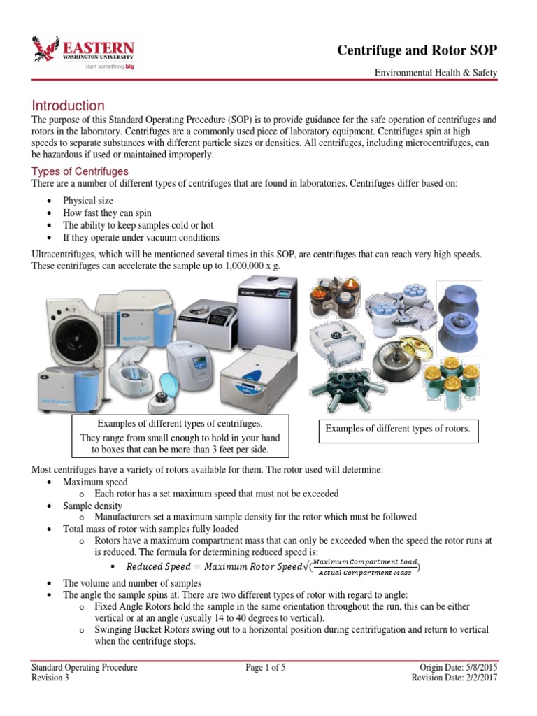 Centrifuge and Rotor SOP: Types of Centrifuges | PDF | Centrifuge ...