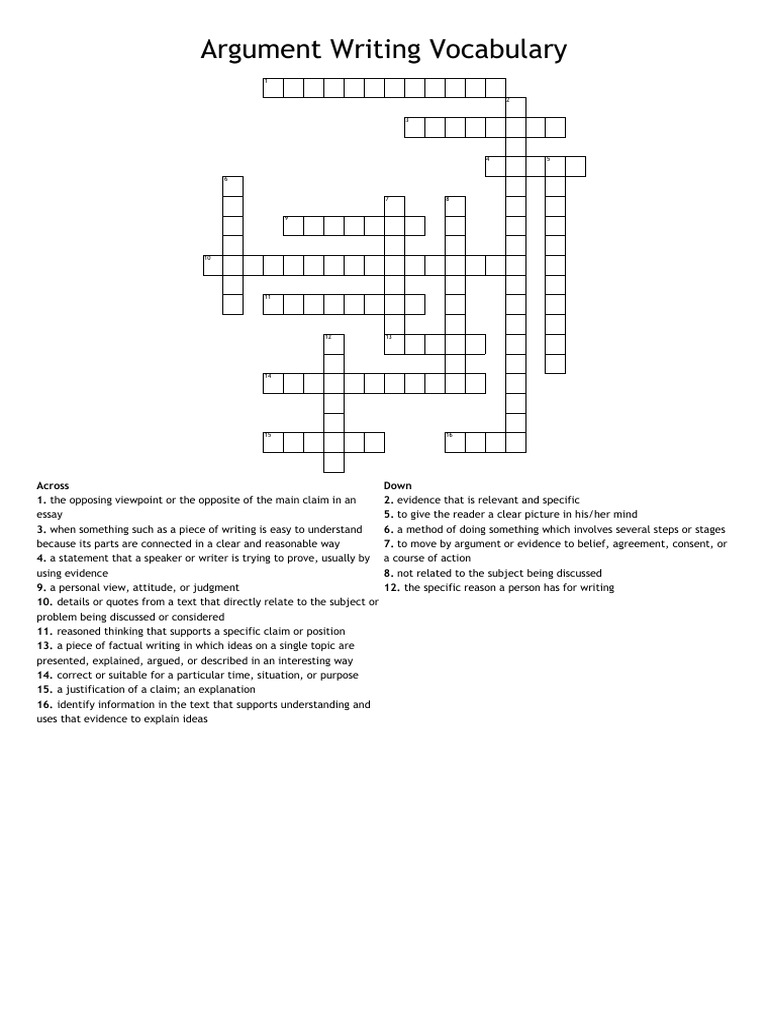 Argument Writing Vocabulary