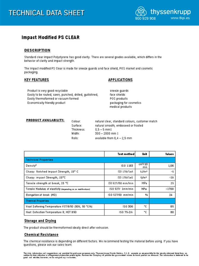 PS CLEAR - Ficha - Tecnica | PDF | Strength Of Materials | Polystyrene