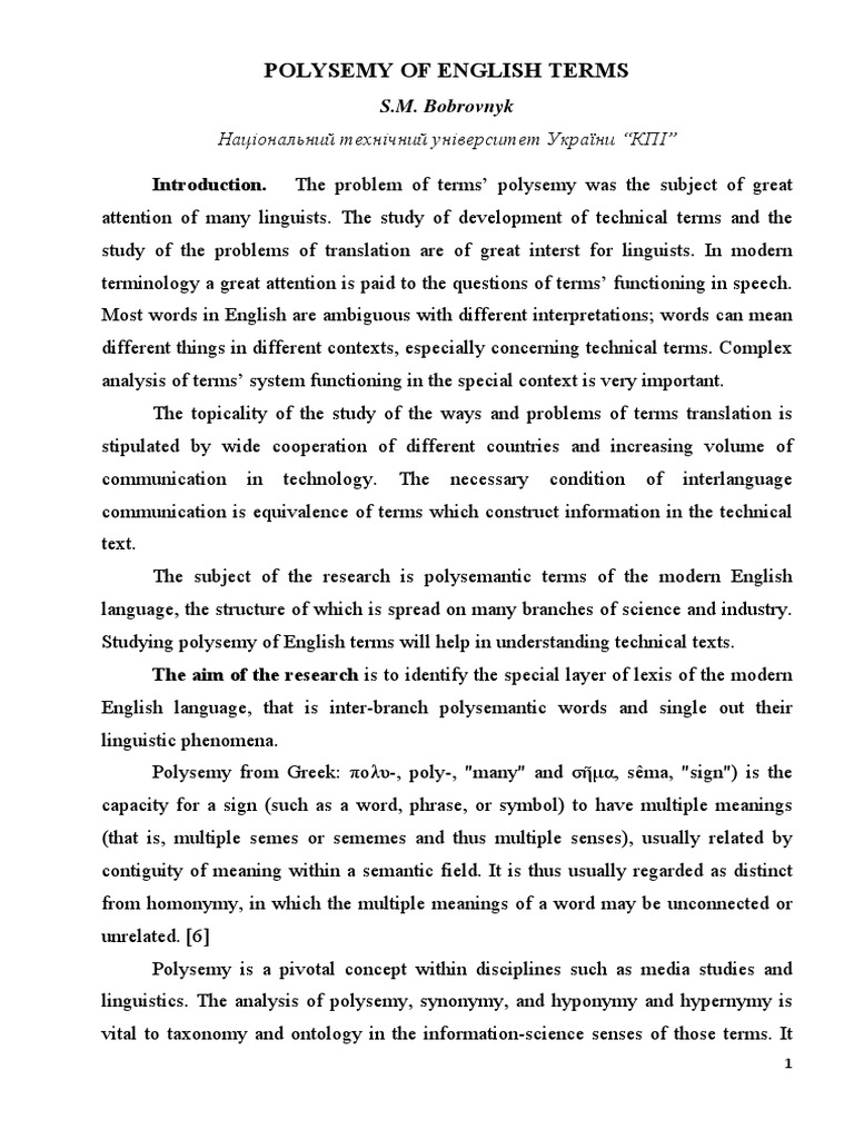 Understanding Polysemy in English Terms | PDF | Linguistics | Word