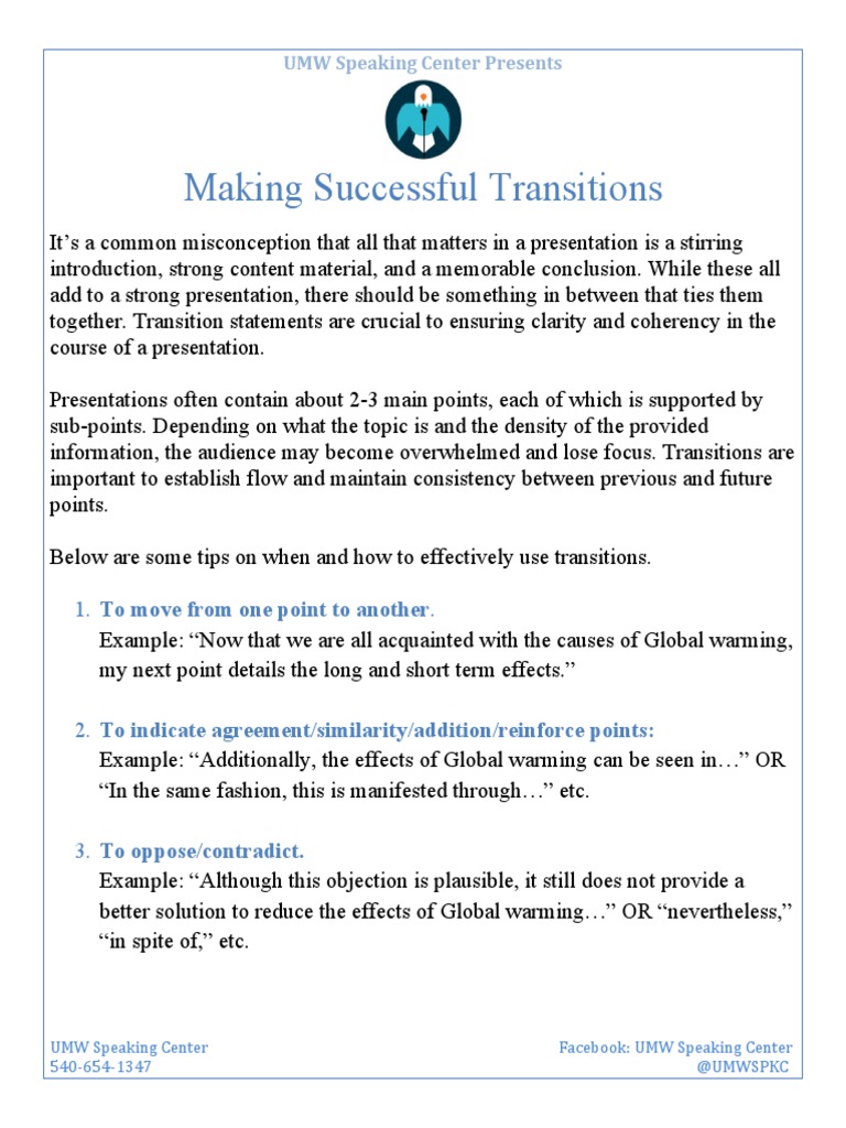 Making Successful Transitions: UMW Speaking Center Presents | PDF ...