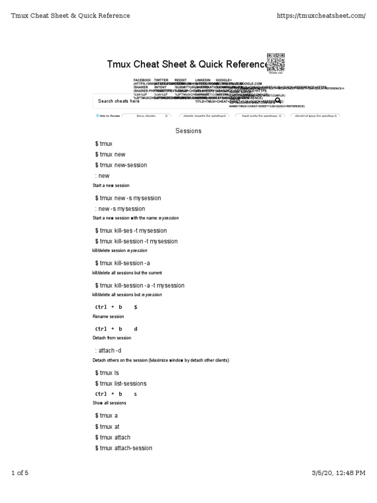 Tmux Cheat Sheet & Quick Reference | PDF | Ibm Pc Compatibles | System Software