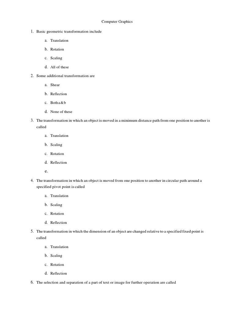 Computer Graphics MCQ Question Bank 22318 | PDF | Rendering (Computer ... Computer Graphics MCQ Question Bank 22318 | PDF | Rendering (Computer ...