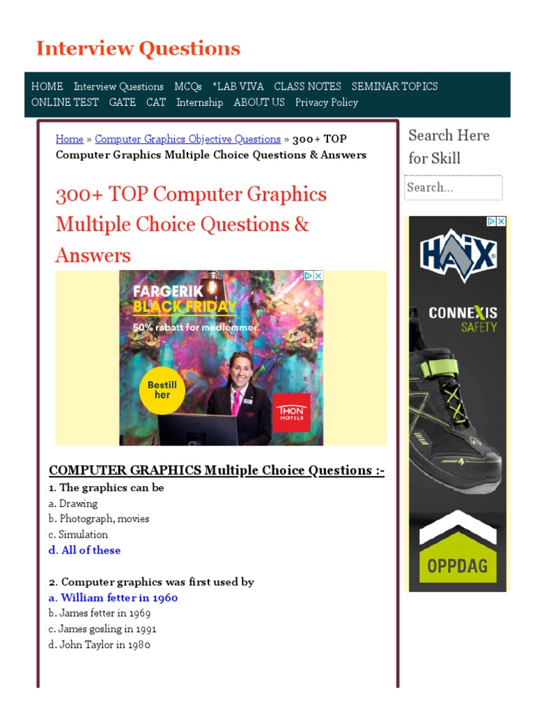 300+ TOP Computer Graphics Multiple Choice Questions & Answers ...