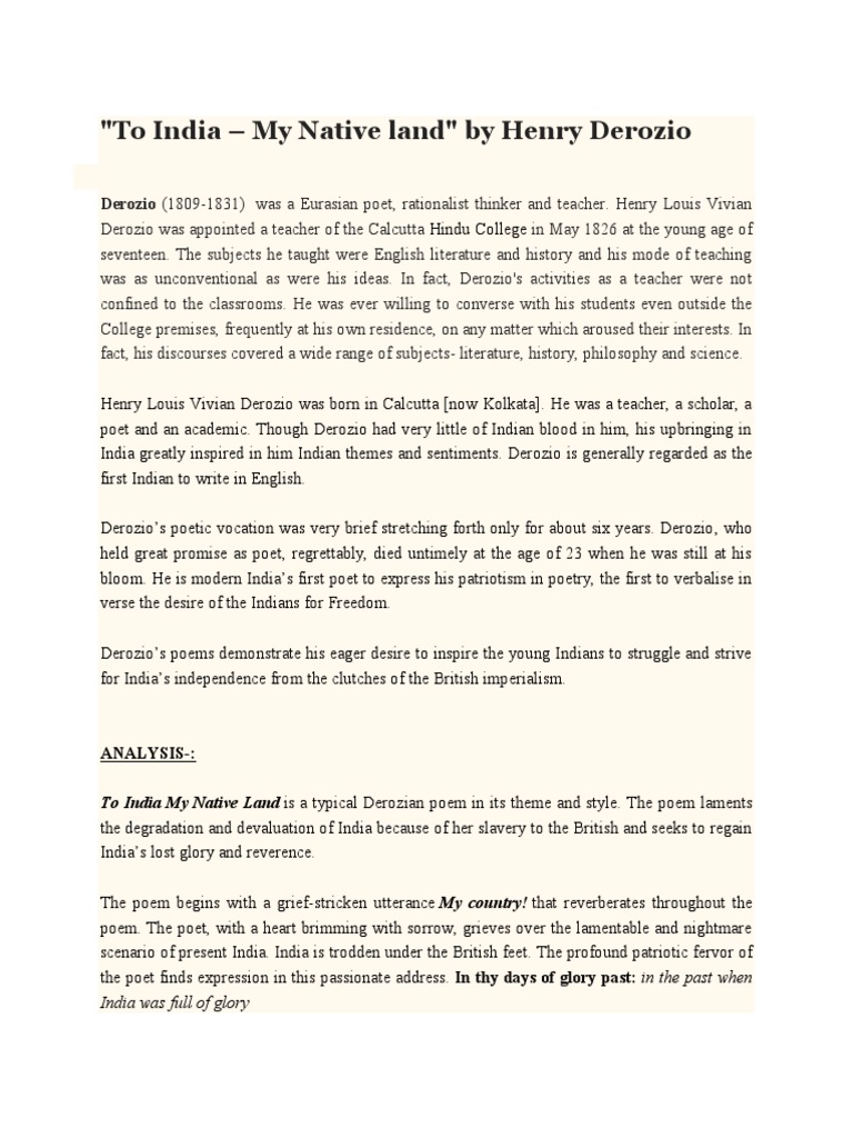 Sudipta - Sahato India My Native Land2020-03-29derozio Analysis | PDF ...