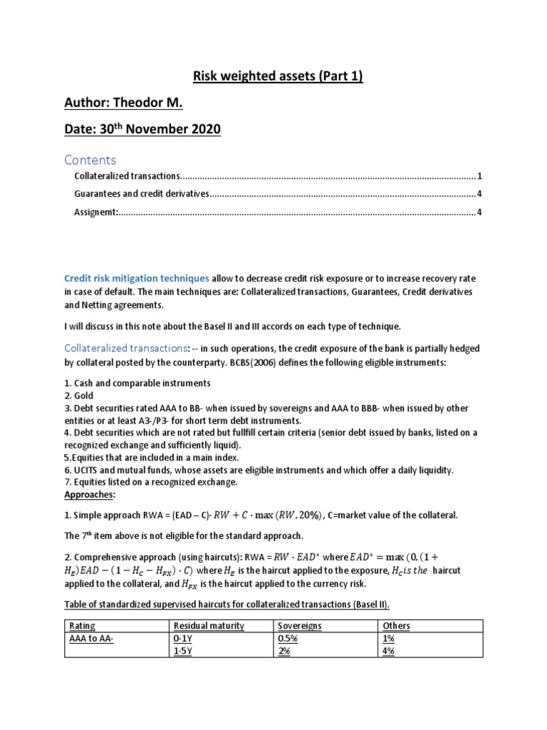Risk Weighted Assets | PDF | Credit Derivative | Derivative (Finance)