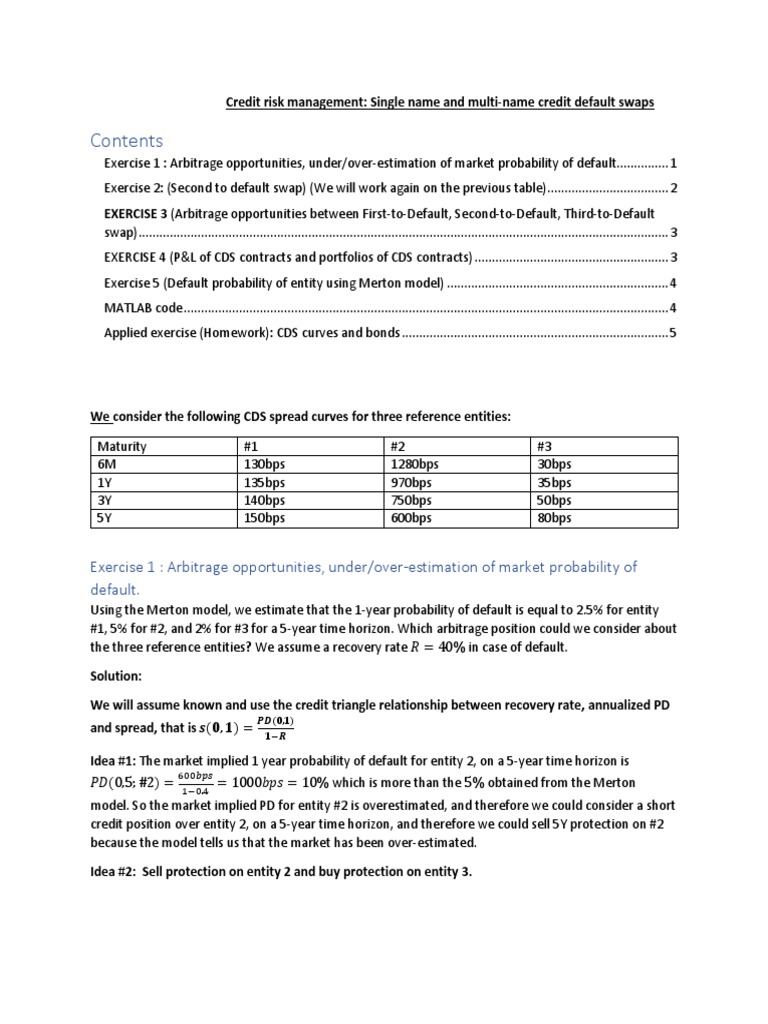 Credit Default Swaps: Arbitrage and Pricing | PDF | Credit Default Swap ...
