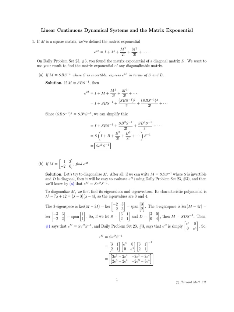 Linear Continuous Dynamical Systems and The Matrix Exponential | PDF | Eigenvalues And ...