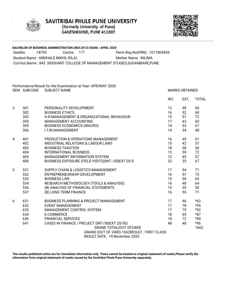 Savitribai Phule Pune University, Online Result | PDF | Economies ...
