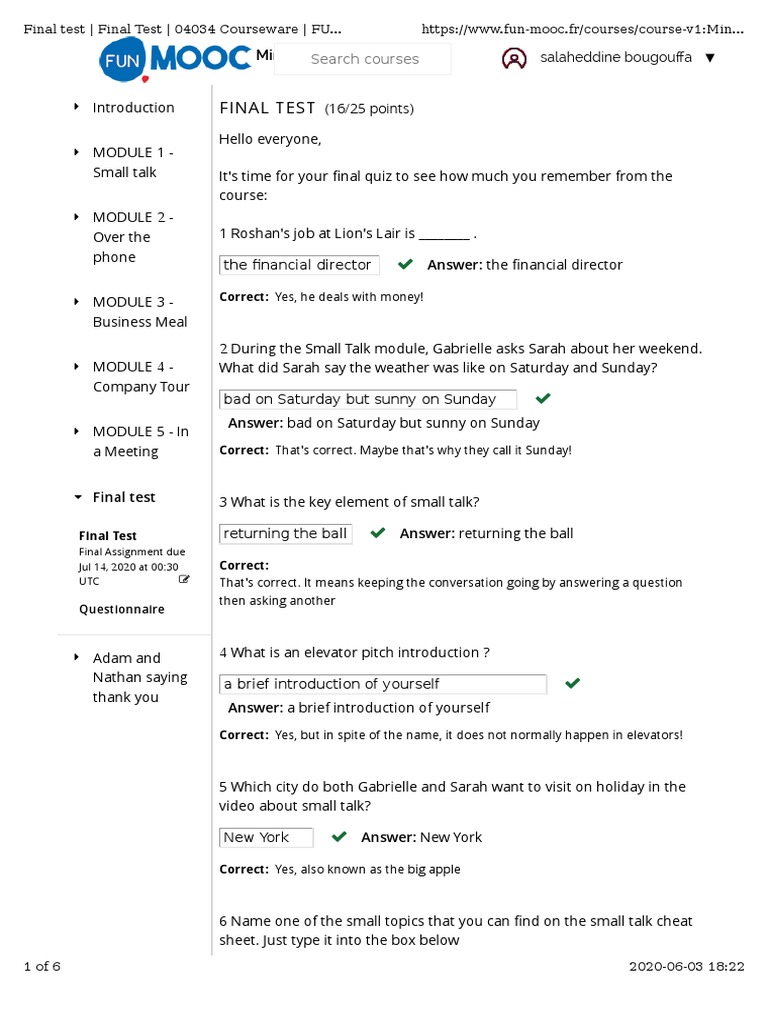 Business English Assessment: Analyzing a Student's Performance on a ...