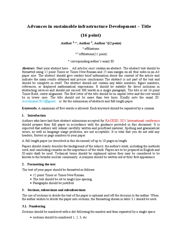 Advances in Sustainable Infrastructure Development - Title (16 Point ...
