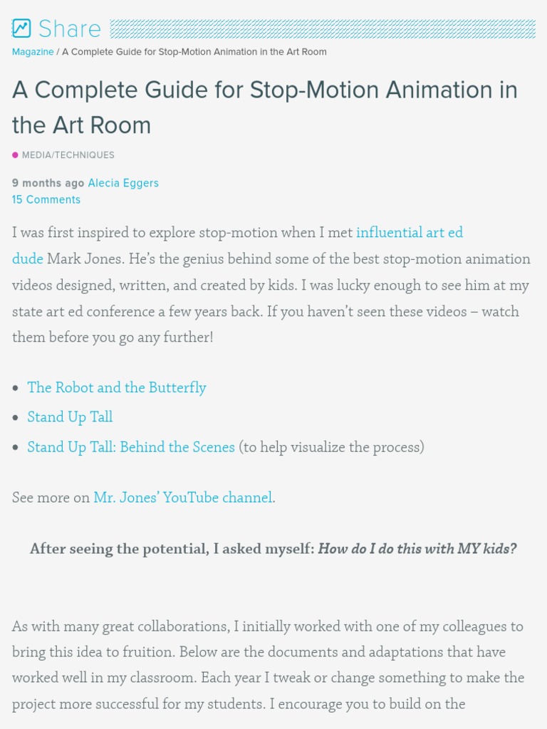 A Complete Guide For Stop-Motion Animation in The Art Room: Influential ...