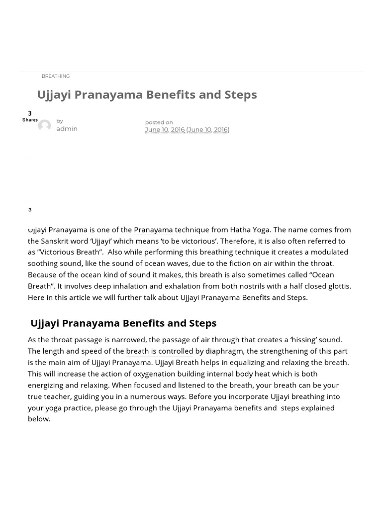 The Benefits of Ujjayi Pranayama: A Guide to Mastering the Victorious ...
