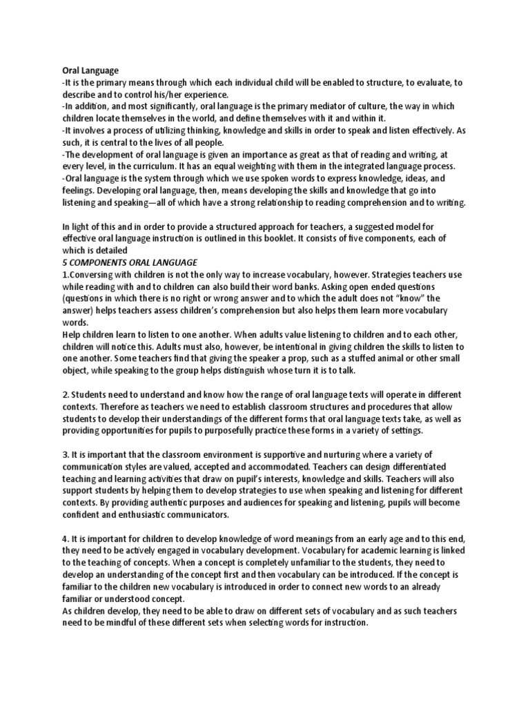 5 Components Oral Language | PDF | Vocabulary | Reading Comprehension