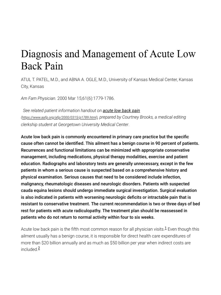 Diagnosis and Management of Acute Low Back Pain - American Family ...