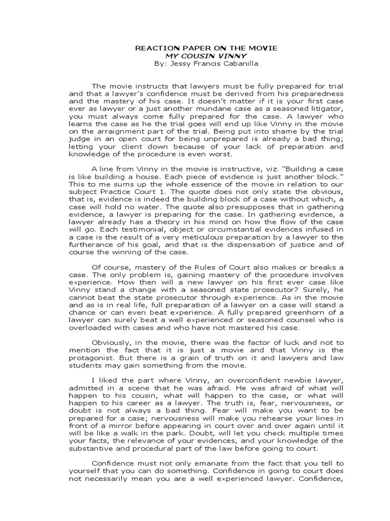 Reaction Paper On The Movie | PDF | Lawyer | Evidence