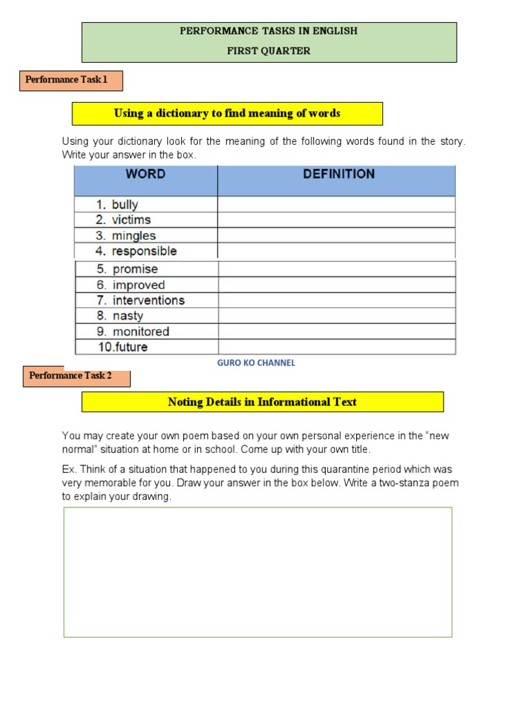 Using A Dictionary To Find Meaning of Words: Performance Tasks in ...