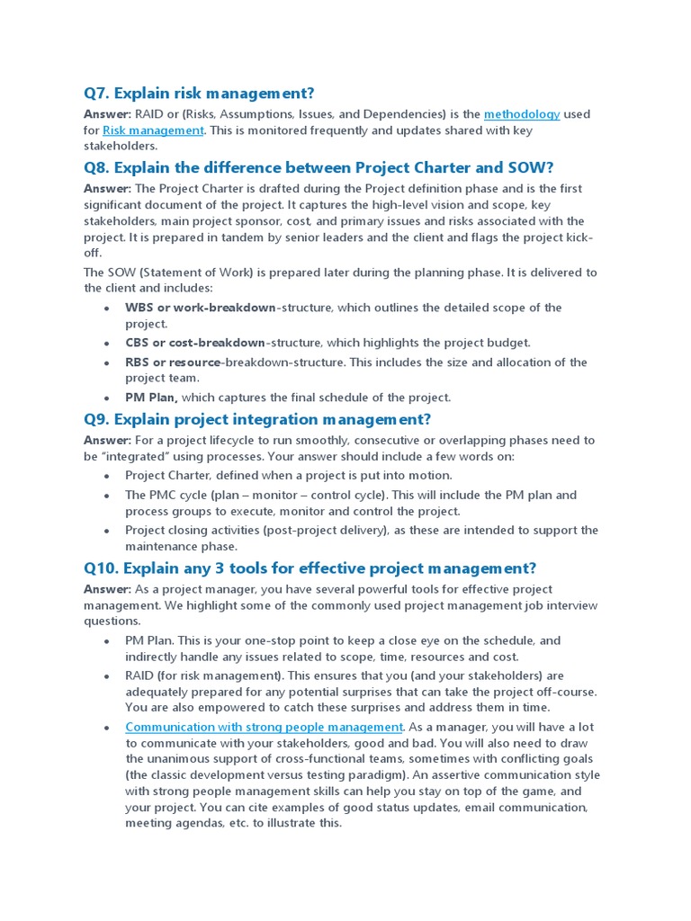 Project Management Questions | PDF | Job Interview | Project Management