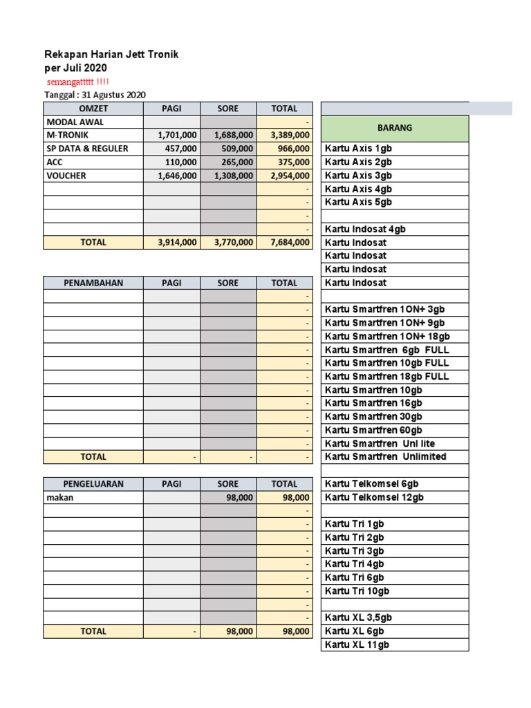 Format Rekapan | PDF | Battery Charger | Battery (Electricity)