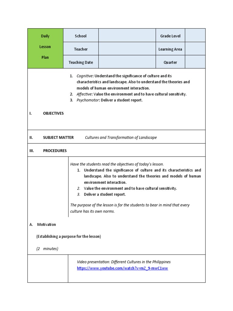Daily Lesson Plan | PDF | Teachers | Lesson Plan