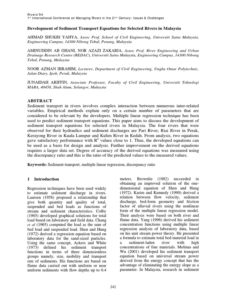 Development of Sediment Transport Equations For Se | PDF ...