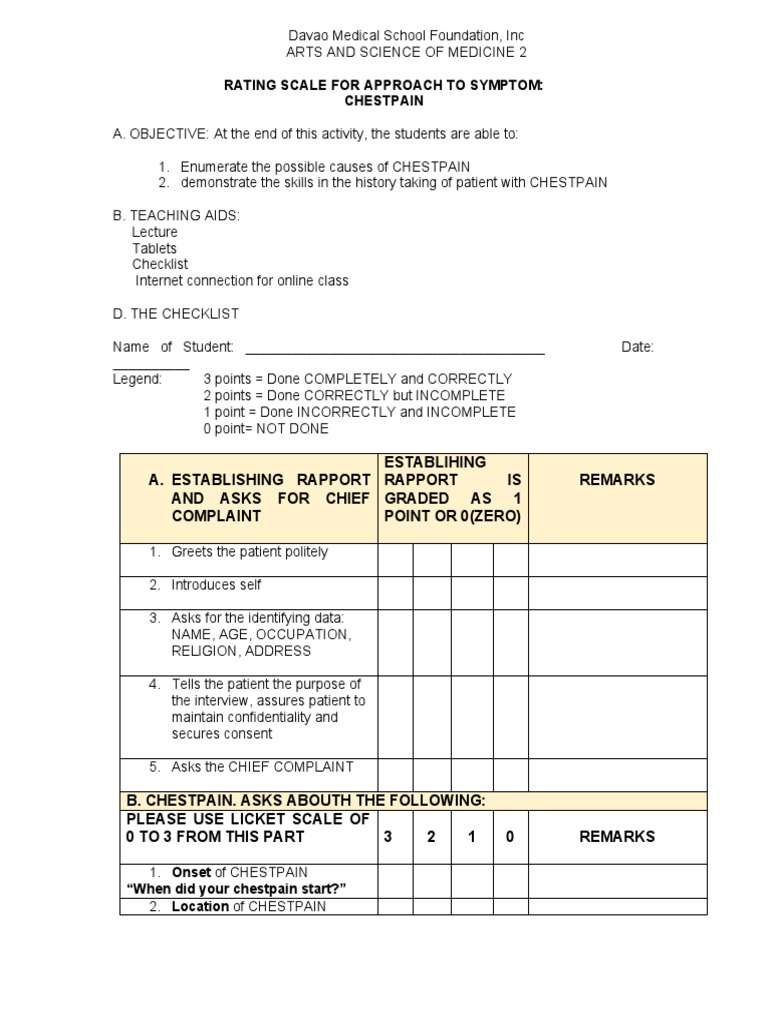 NMD History Taking Chestpain Symptom Checklist | PDF | Pain | Clinical ...