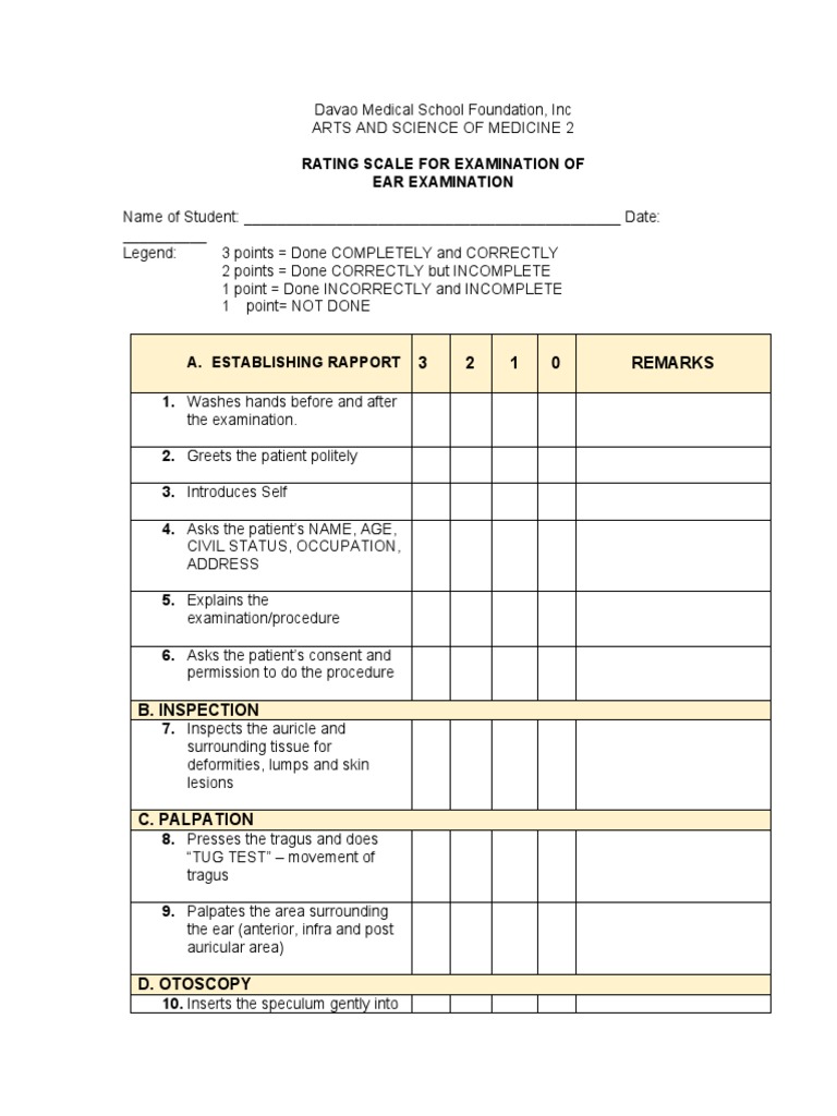 Checklist Exam of Ear | PDF | Ear | Audiology
