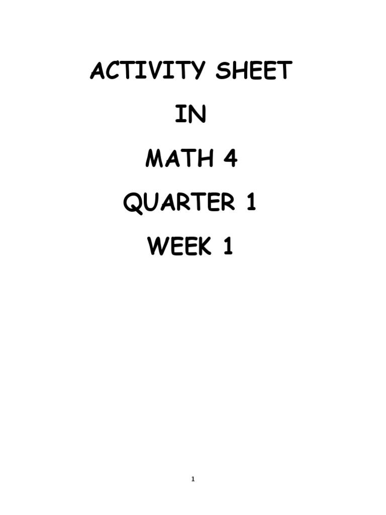 Grade 4 Math Activity Sheet Q1 W1 | PDF | Numbers | Lexicology
