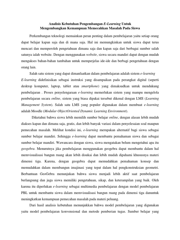 Analisis Kebutuhan Pengembangan E Learning PDF | PDF