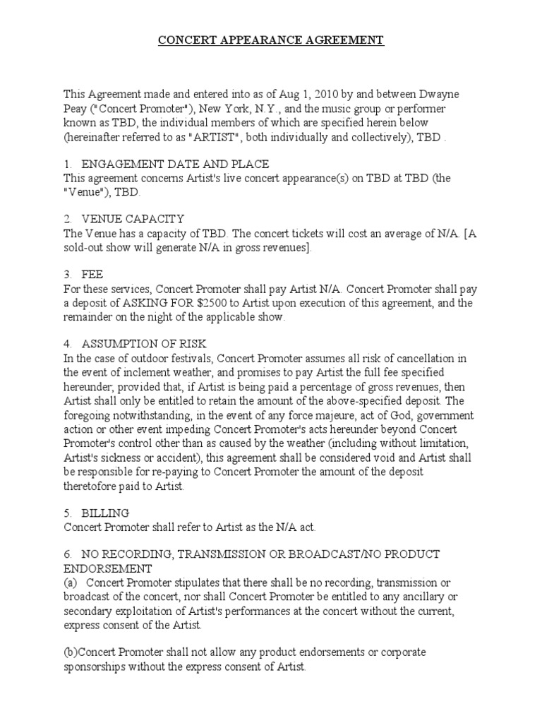 Concert Appearance Agreement Template | PDF | Business | Civil Law ...