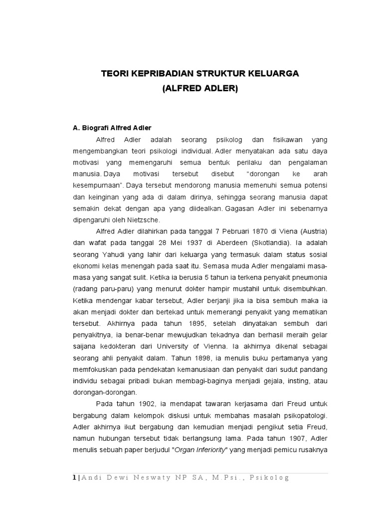 Teori Kepribadian Alfred Adler Struktur Keluarga Pdf