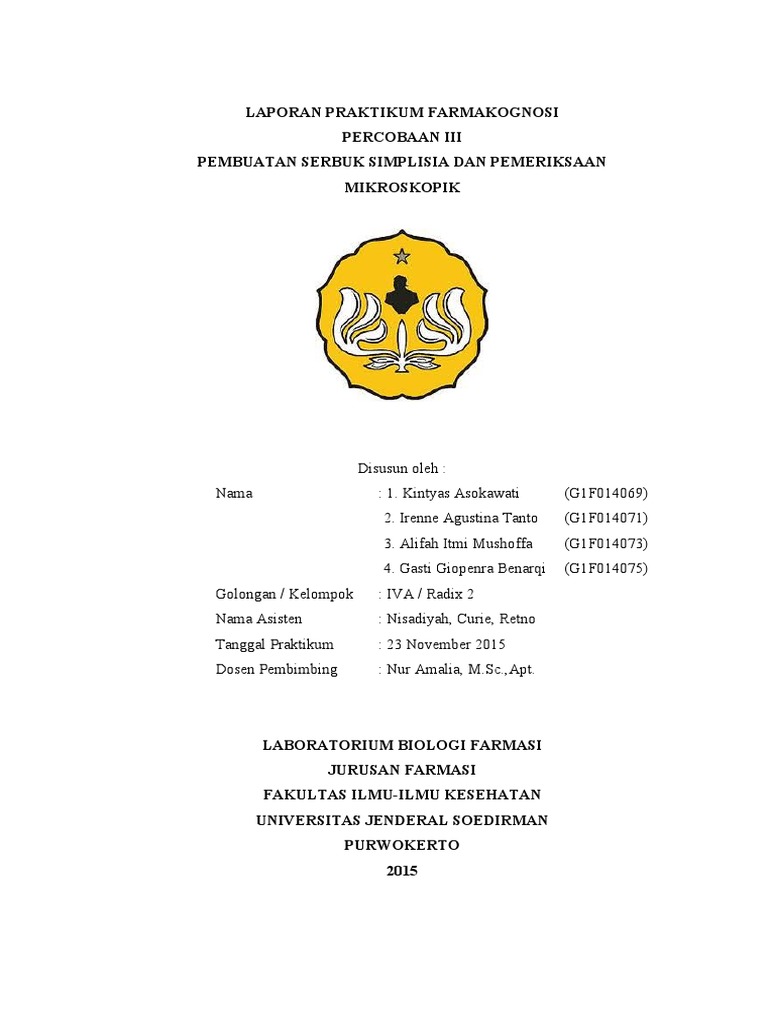 Laporan Praktikum Farmakognosi Percobaan Iii Pembuatan Serbuk Simplisia Dan Pemeriksaan ...
