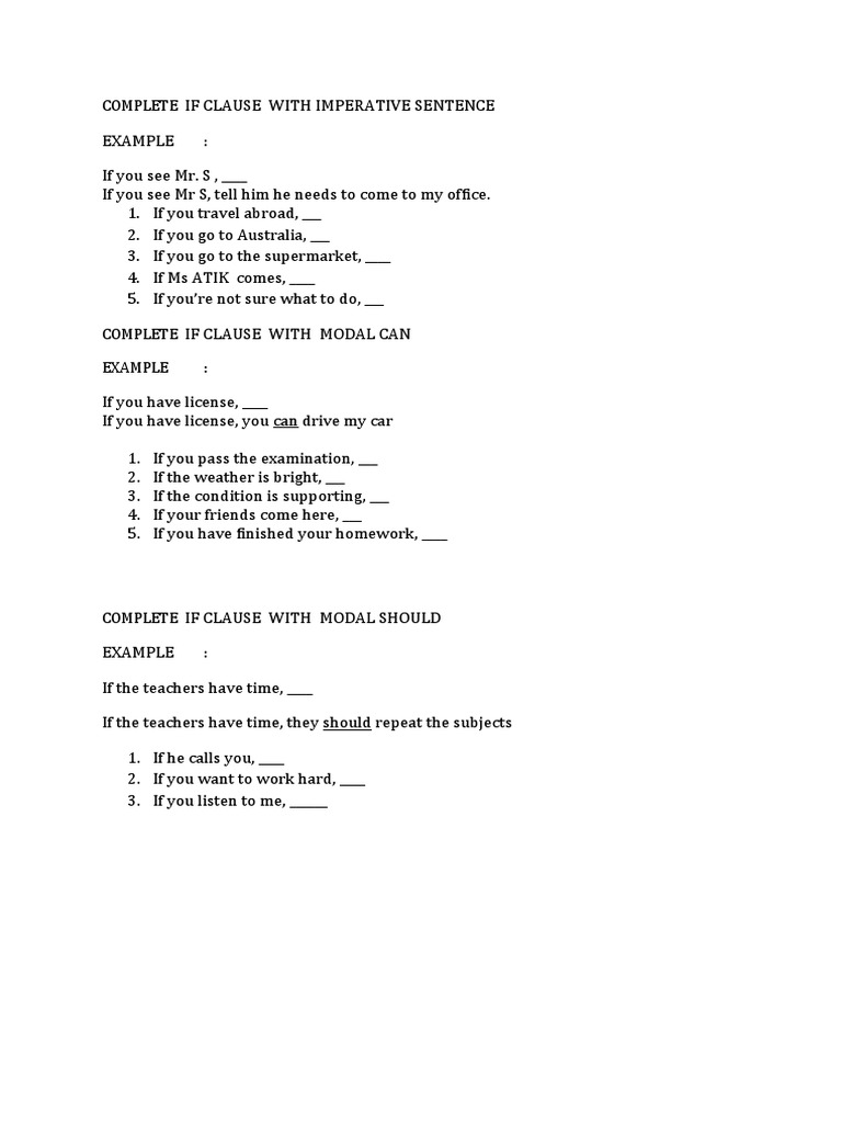 Complete If Clause With Imperative Sentence | PDF