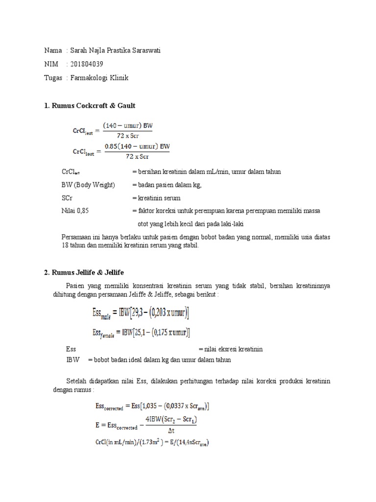 Rumus Perhitungan CrCl dan Kreatinin | PDF