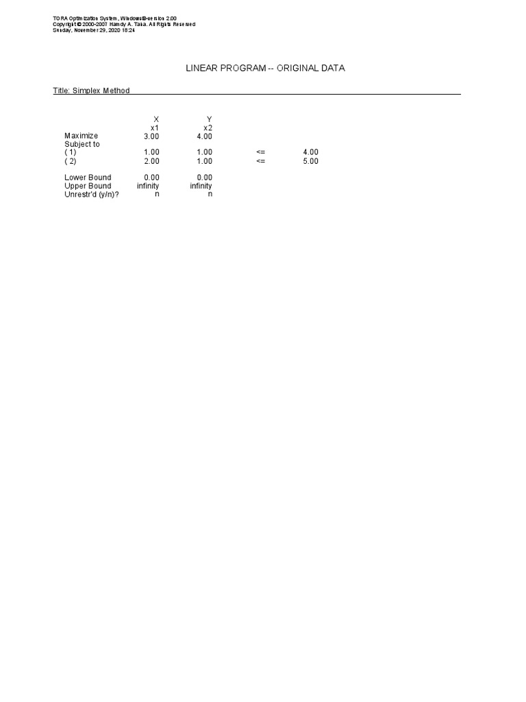 Linear Program - Original Data: Title: Simplex Method | PDF