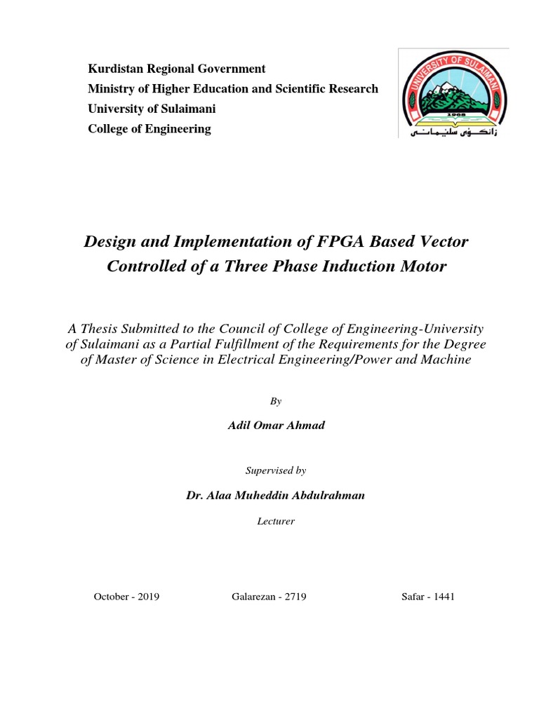 Design And Implementation Of Fpga Based Vector Controlled Of A Three