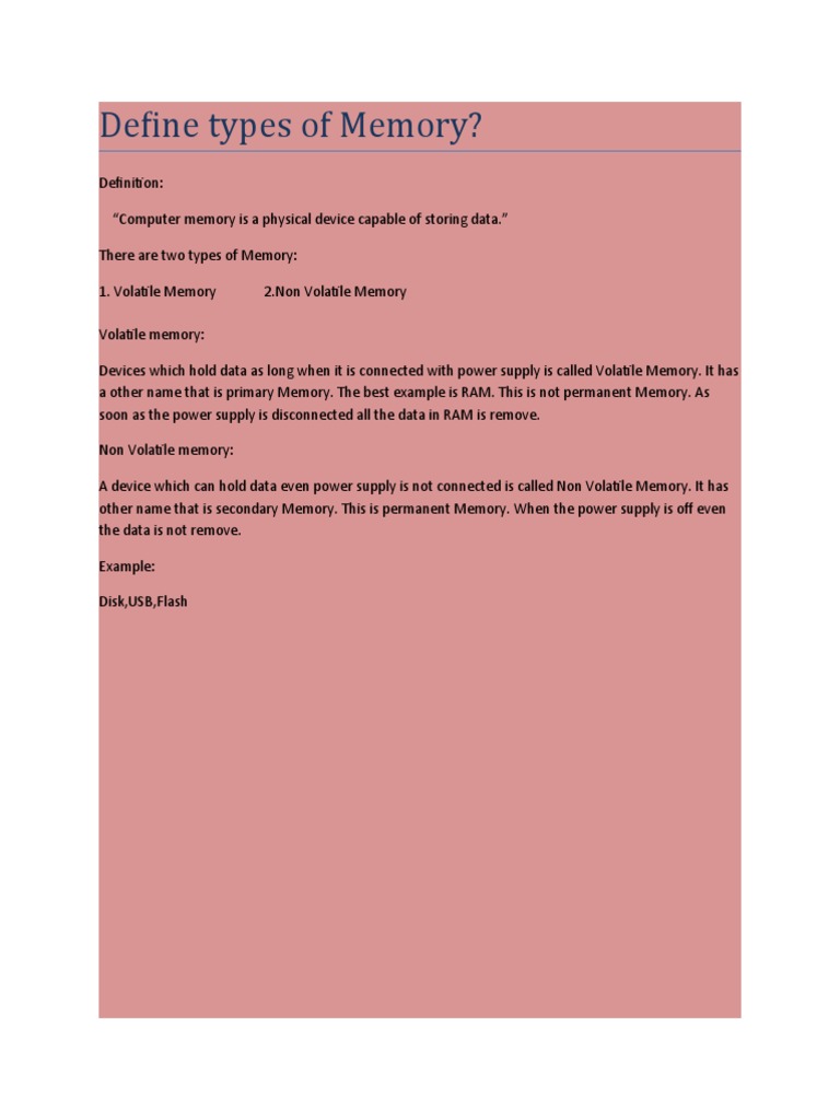 Define Types of Memory | PDF