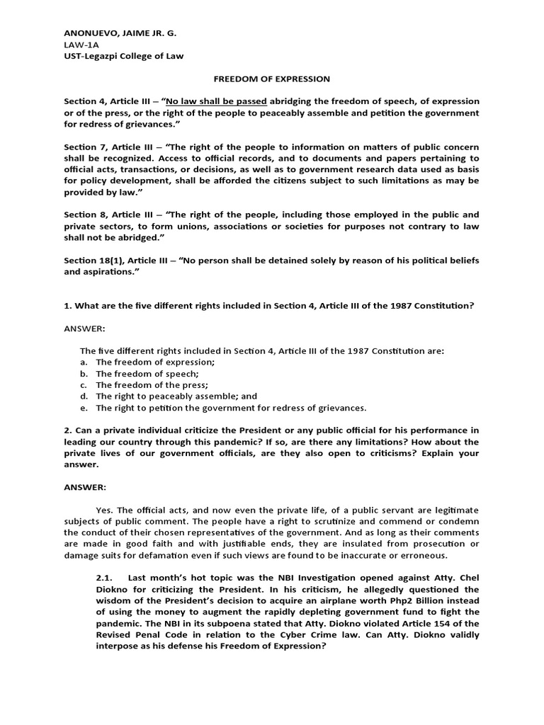 Freedom of Expression-Study Guide | PDF | Facial Challenge | Freedom Of ...