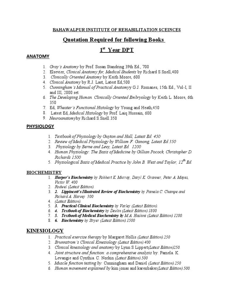 DPT Book Quotation for 1st-3rd Year | PDF | Manual Therapy | Physical ...