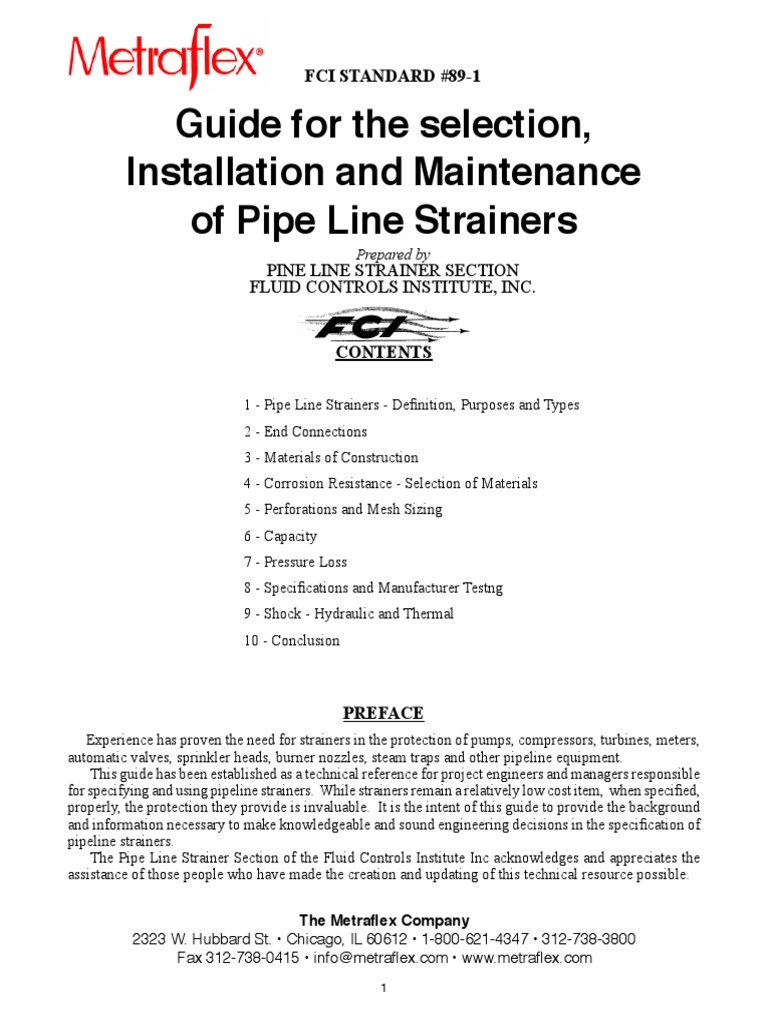 Guide For The Selection, Installation and Maintenance of Pipe Line Strainers | PDF | Pipe (Fluid ...