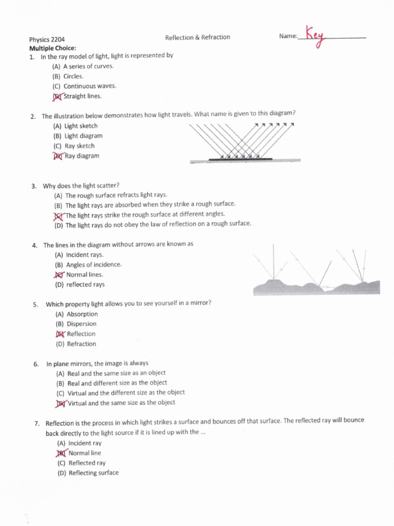 Exercise and Answer - Reflection and Refraction | PDF