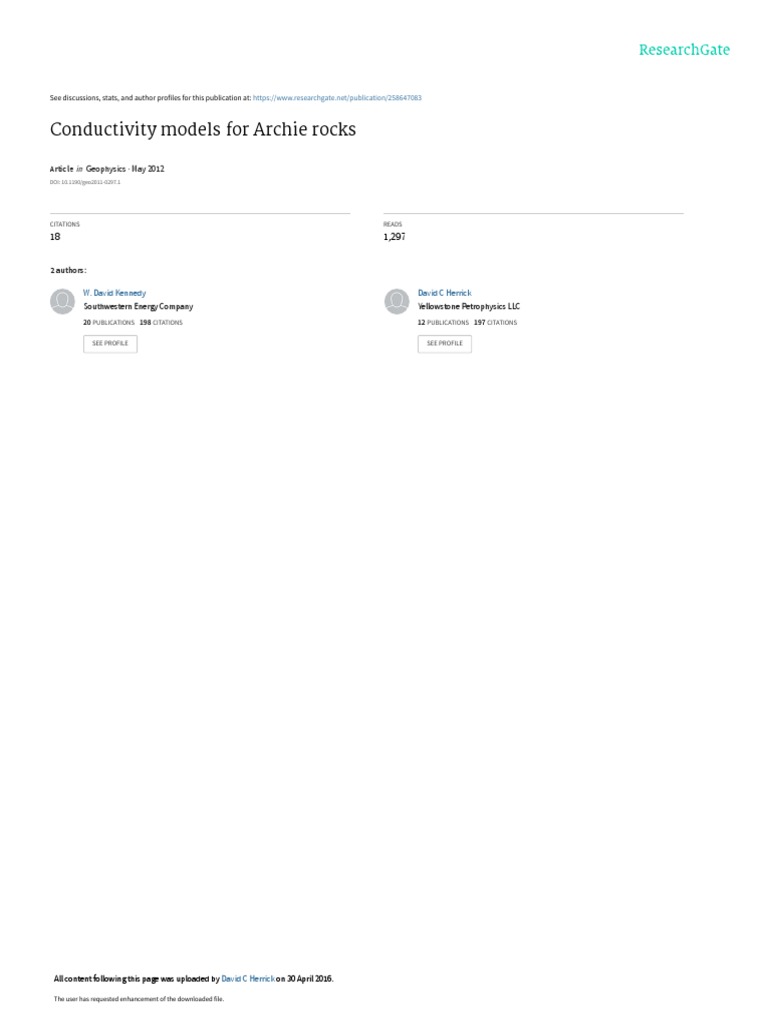 Conductivity Models For Archie Rocks: Geophysics May 2012 | PDF ...