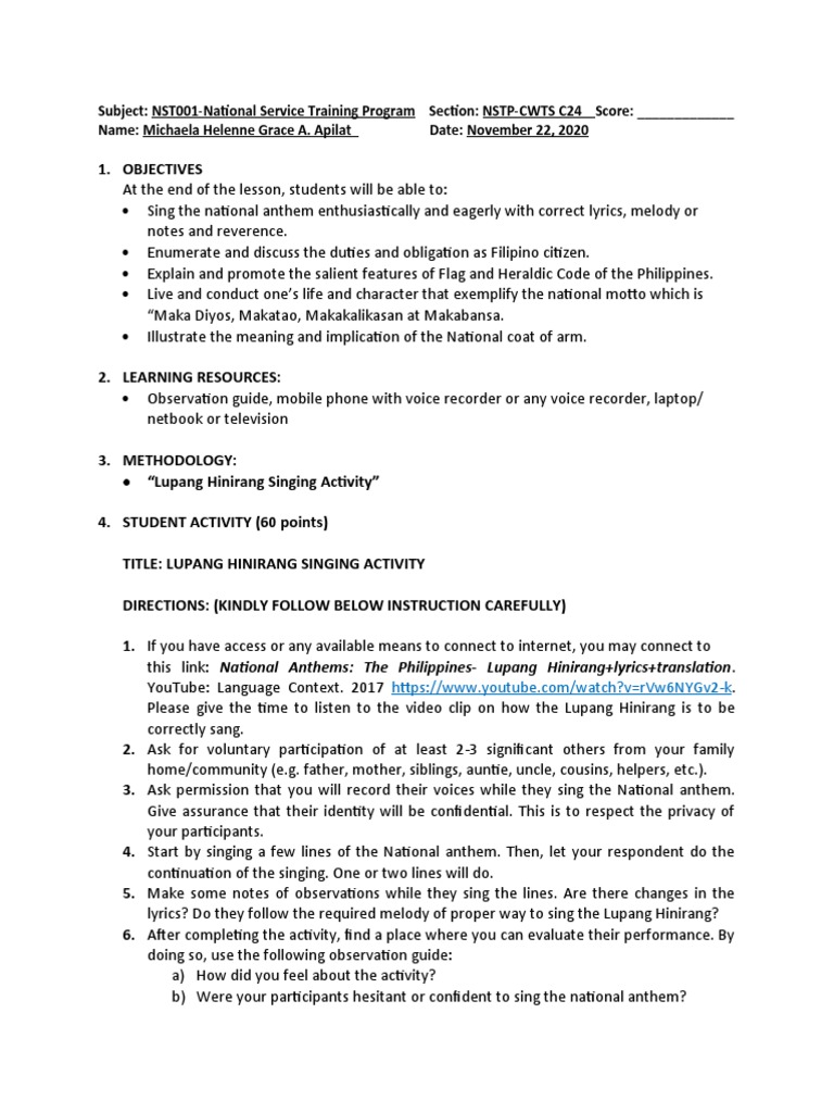 Subject: NST001-National Service Training Program Section: NSTP-CWTS ...